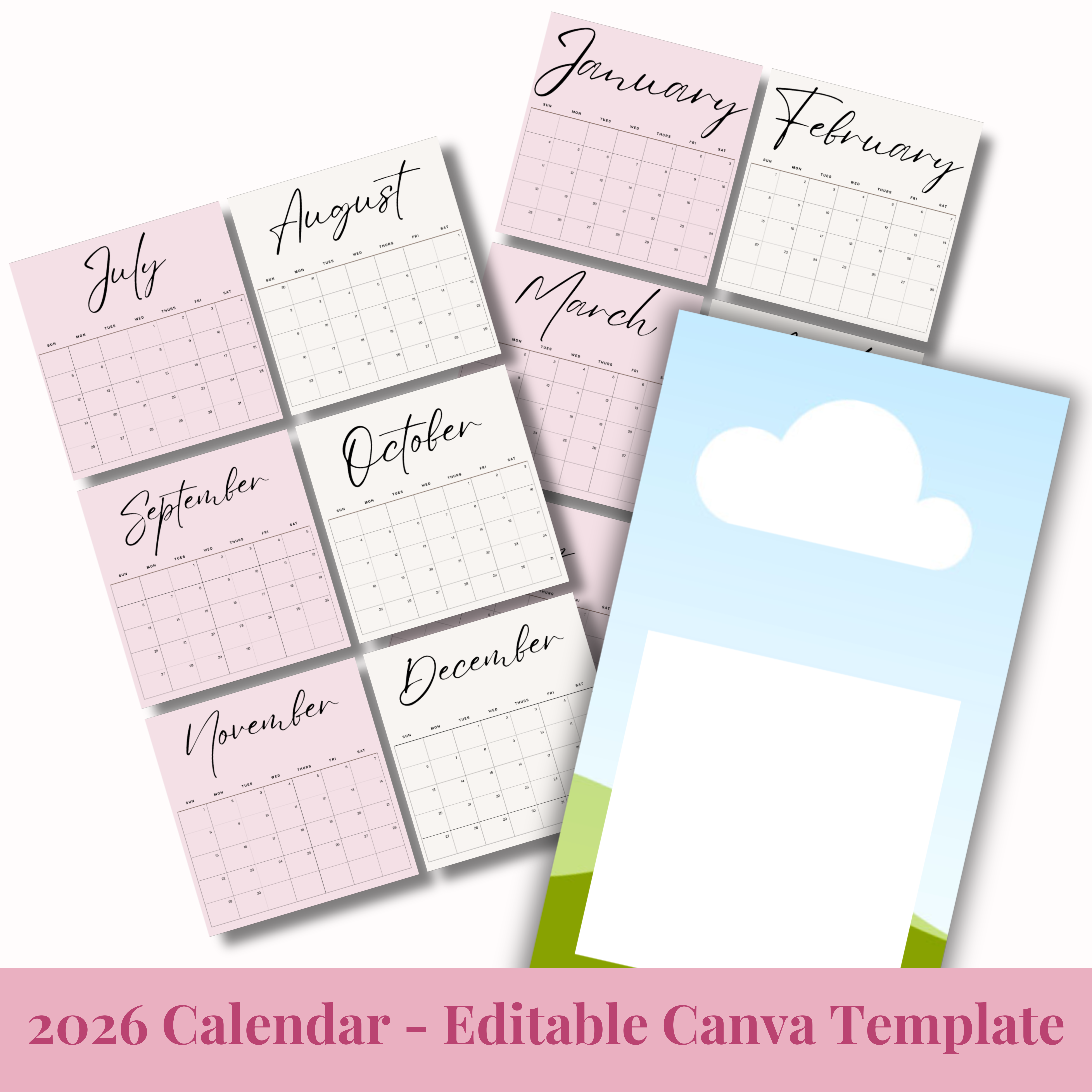 2026 Calendar — Editable Canva Template Digital Download