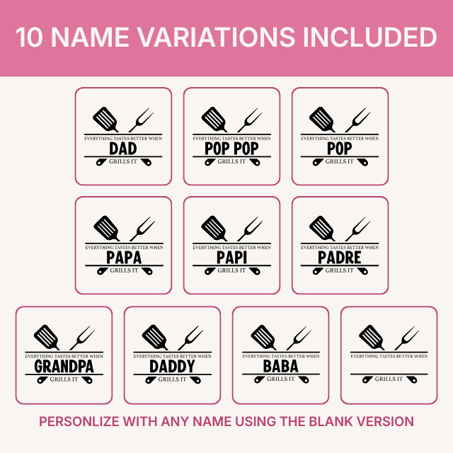 Grilling SVG Bundle | Father's Day Cut File | 10 Names